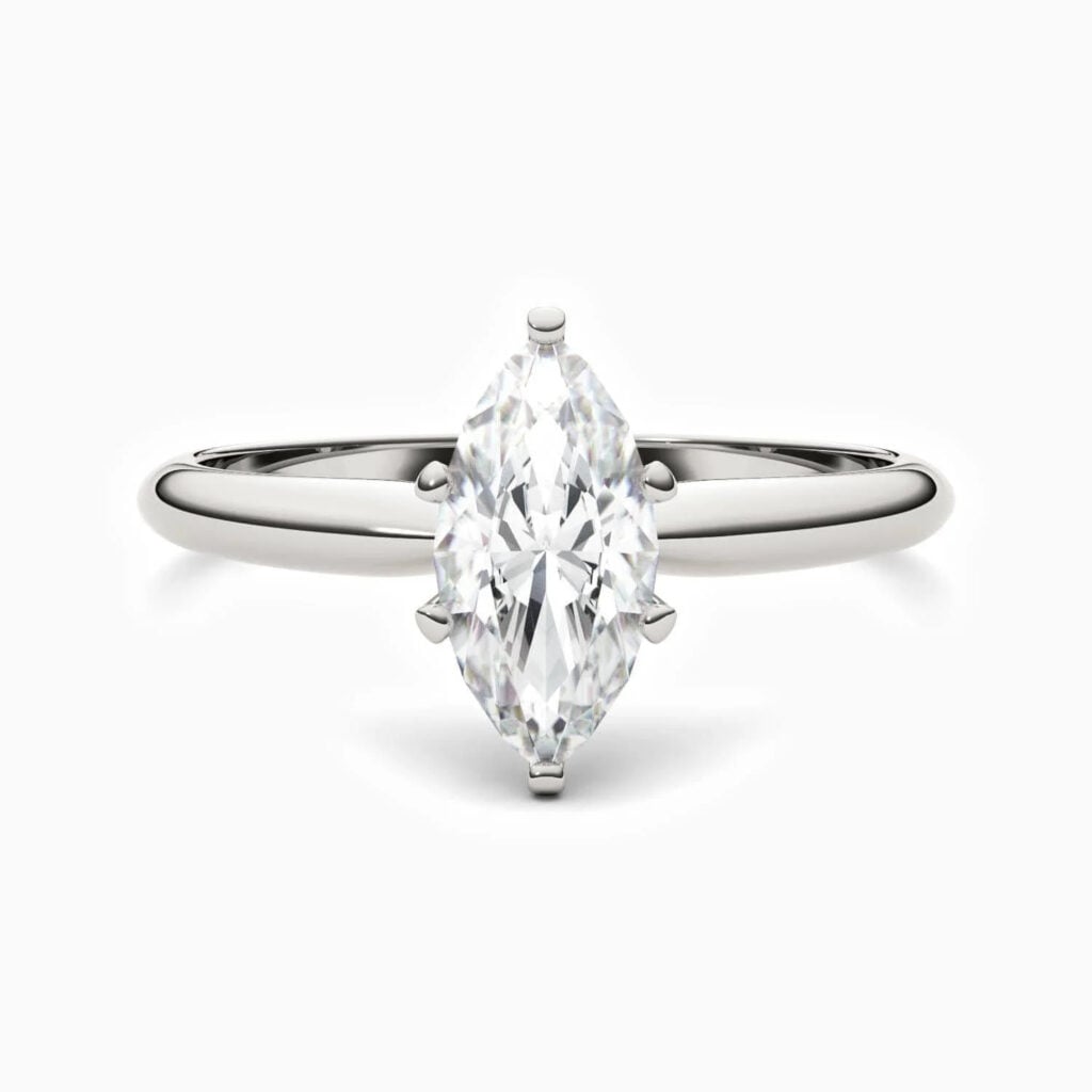 Six Prong Marquise Shaped Moissanite Ring